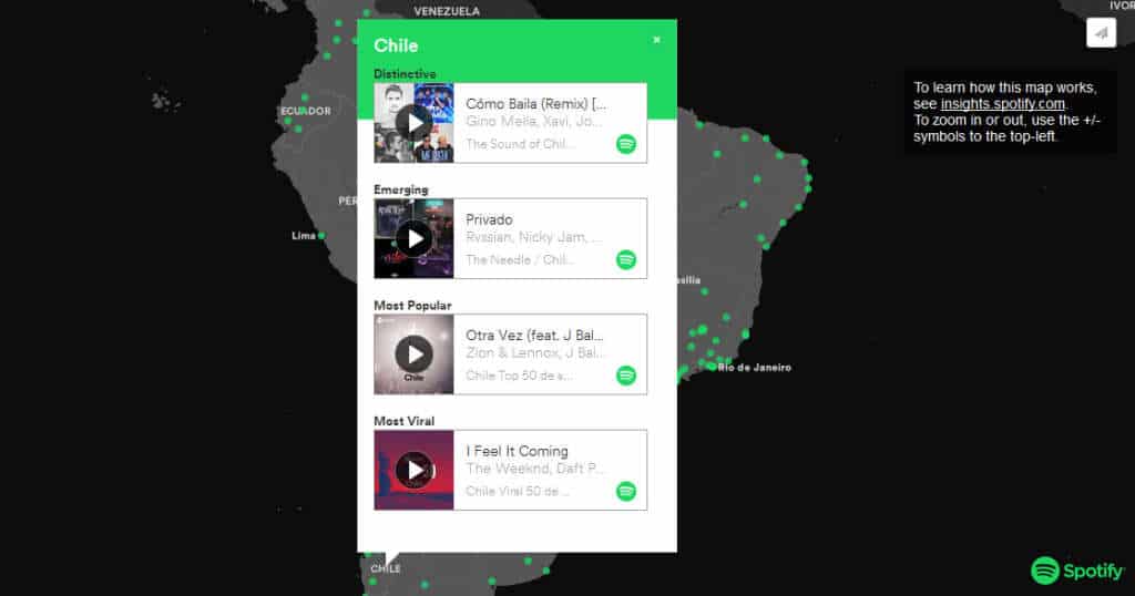 Spotify presentó un mapa mundial de la música que se escucha por ciudad