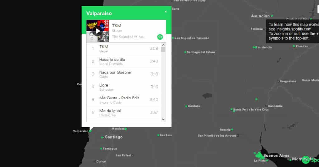 Spotify presentó un mapa mundial de la música que se escucha por ciudad